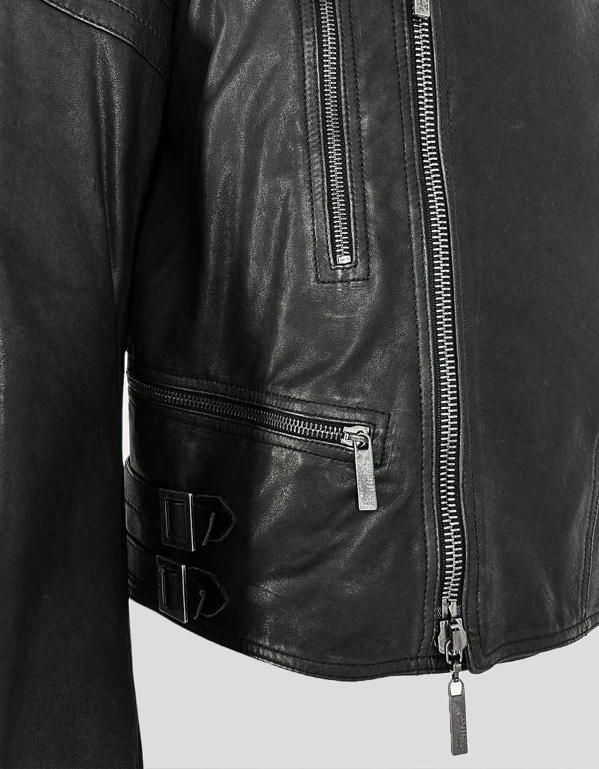 John Galliano Black Leather Biker Jacket With Cameo John Galliano Black Leather Biker Jacket With Cameo