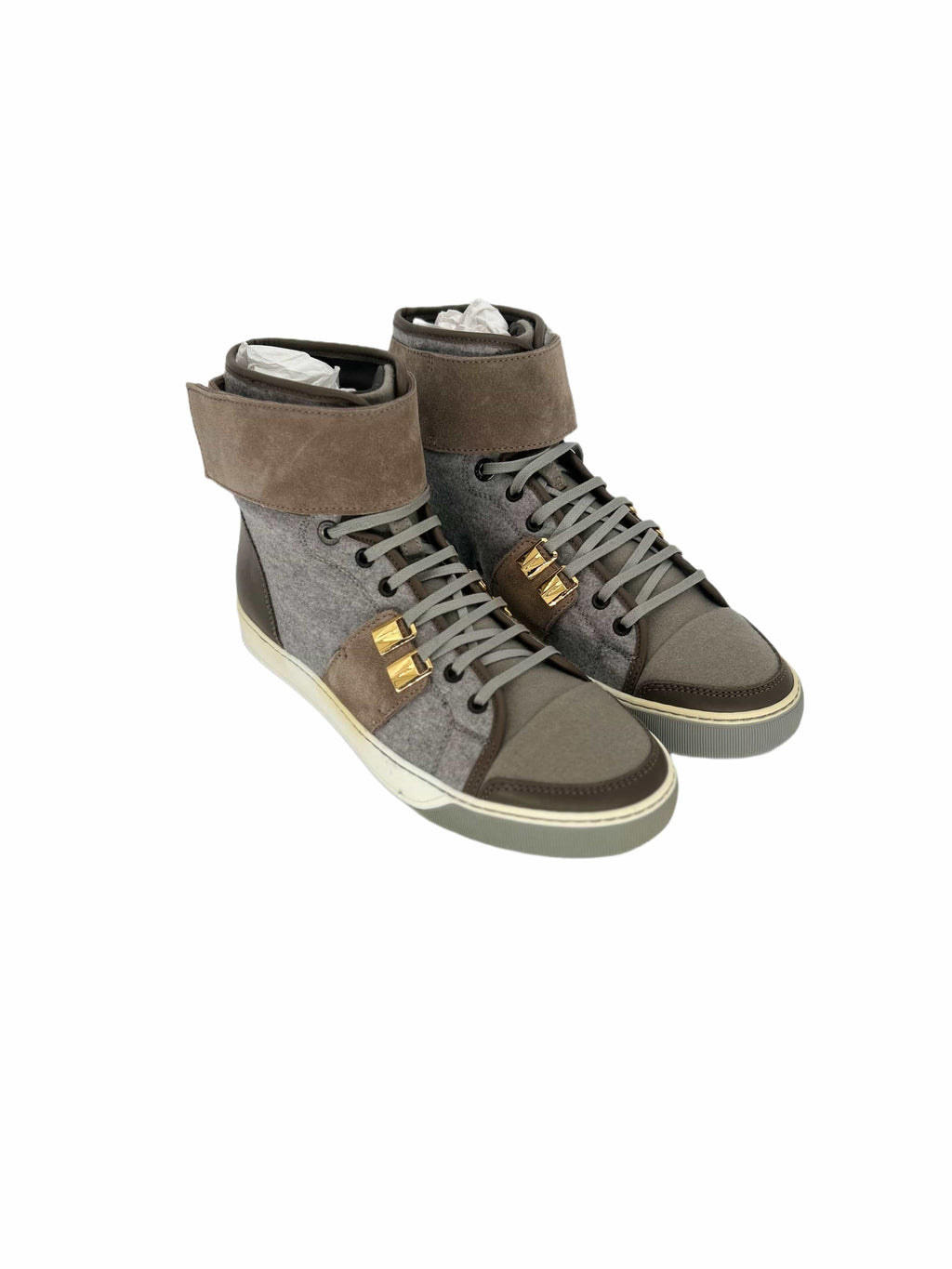 Lanvin Grey / Brown Wool Felt Hi Top Sneaker With Metal Details – Zoo ...